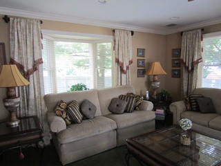 Custom Rod Pocket Draperies with Flip Panels on Short Decorative Rods ...