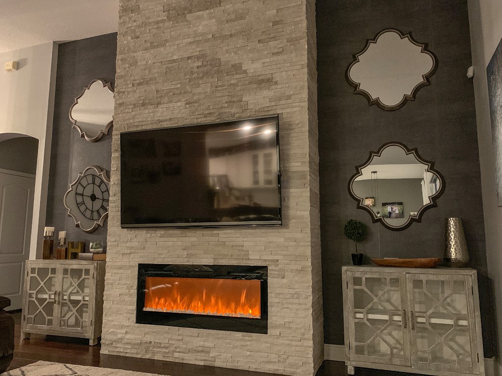 Custom Stacked stone fireplace - Rustic - Family Room - Orlando - by ...