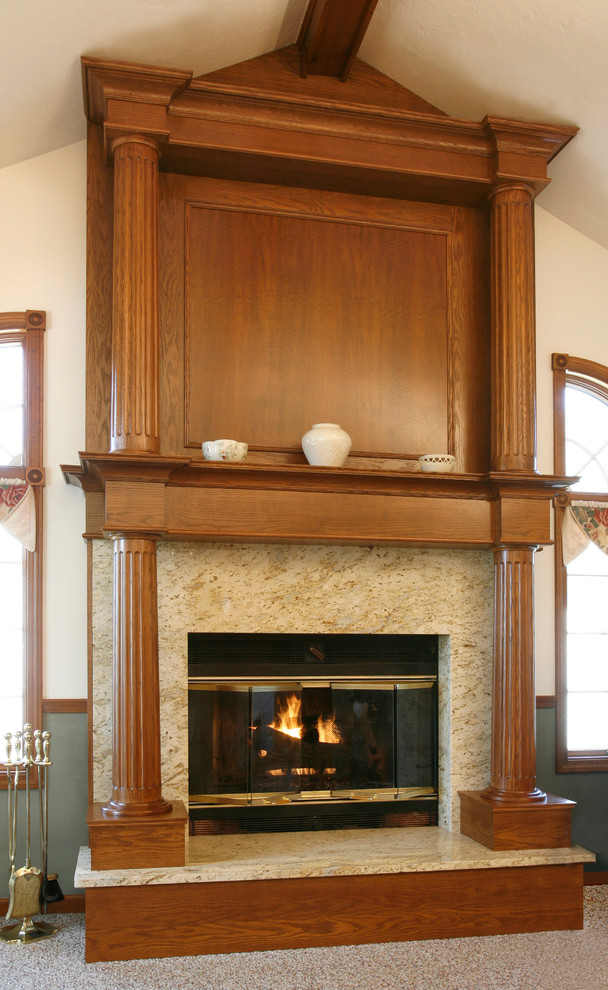 Double high mantel with fluted round columns - Traditional - Family ...