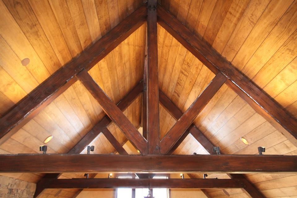 Douglas Fir Timber Frame Trusses - Traditional - Family Room - Other ...
