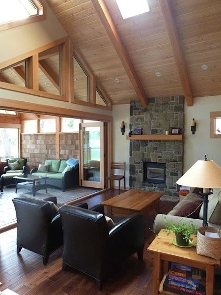 Horne Lake Custom Timber Frame - Beach Style - Family Room - Vancouver ...