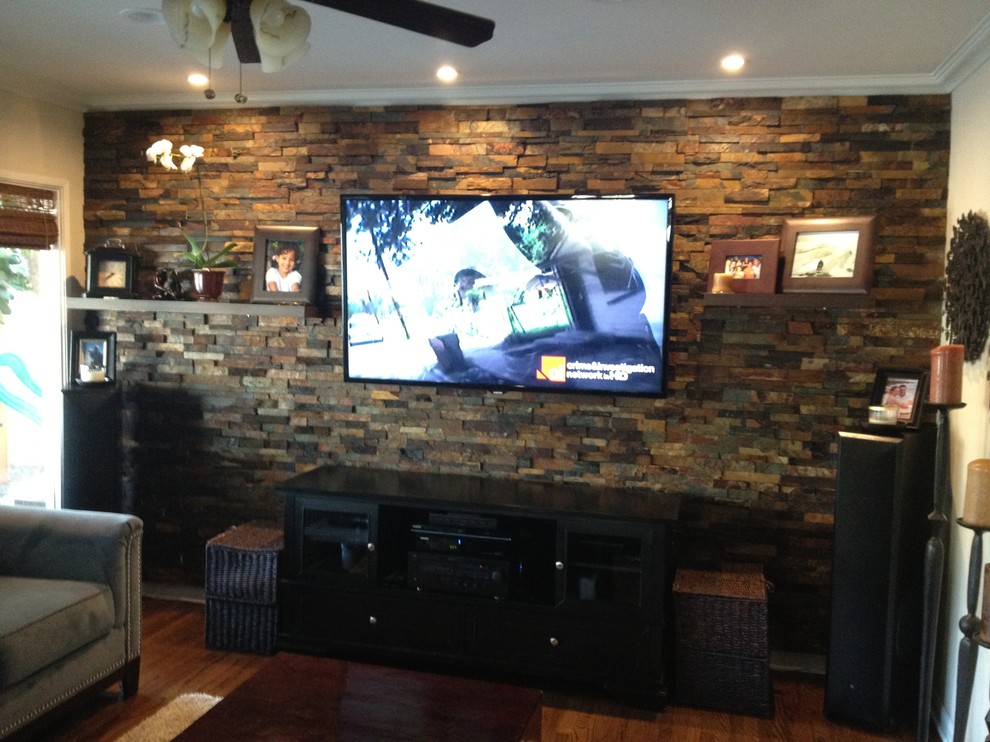 Interior Ledger Stone Wall Application - Rustic - Family Room - Los ...