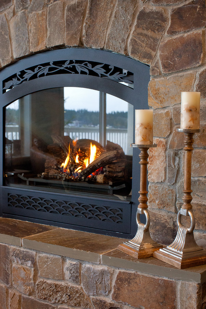 Lake House Fireplace - Beach Style - Family Room - Seattle - by Genay ...