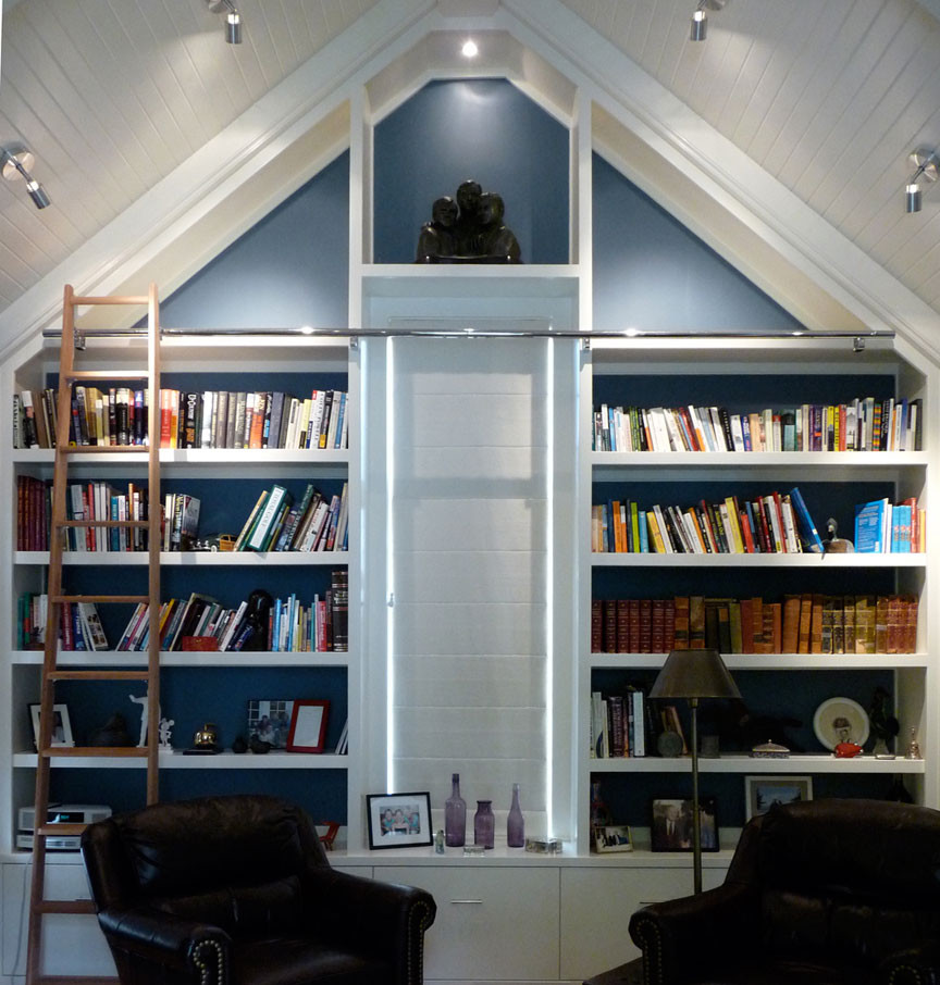 Library Remodel - Wall of Shelves - Traditional - Family Room - San ...