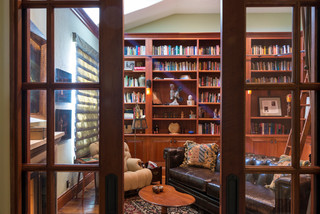 Library with Glass Pocket Door Entry - Traditional - Games Room ...