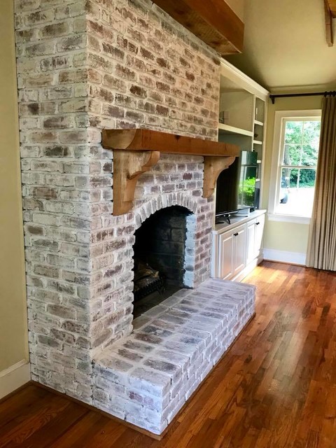 Limewashed Brick Fireplace - Retro - Family Room - Atlanta - by On The ...