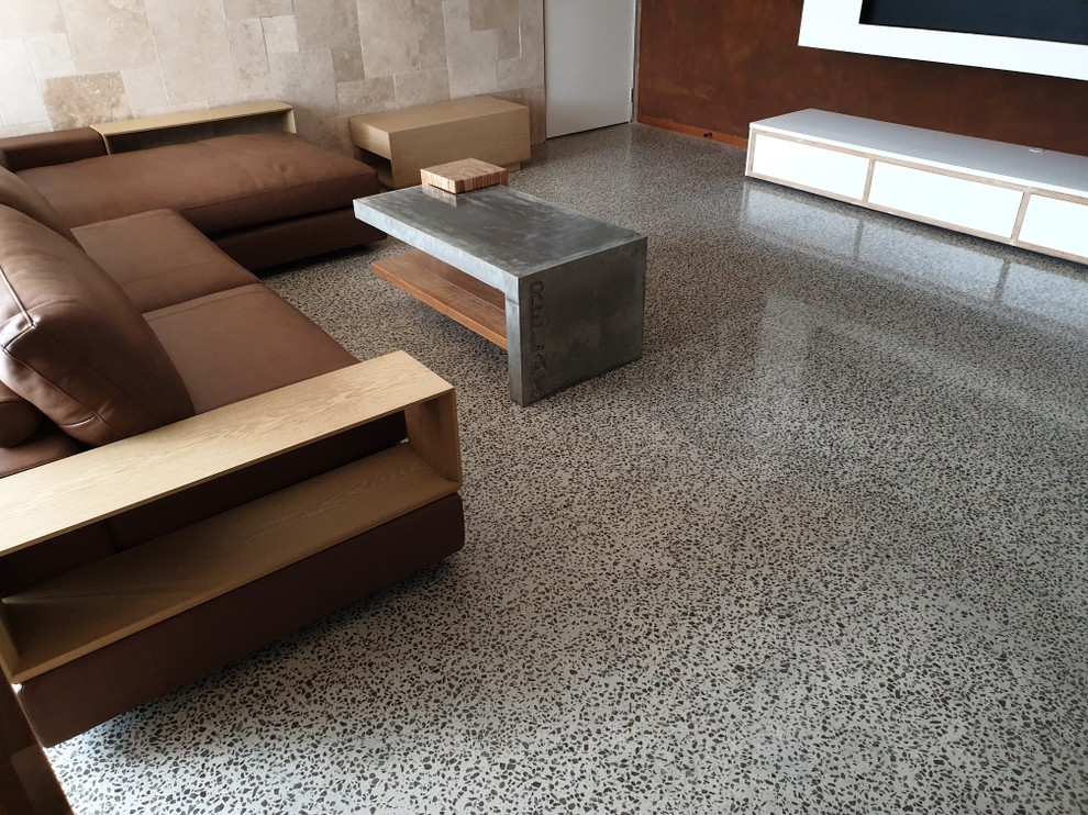 Living room. Full Stone exposure, Mechanically Polished Concrete ...