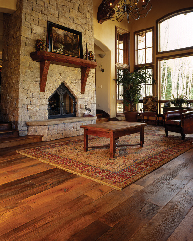 Mountain Home Great Room Reclaimed Oak Floor - Traditional - Family ...