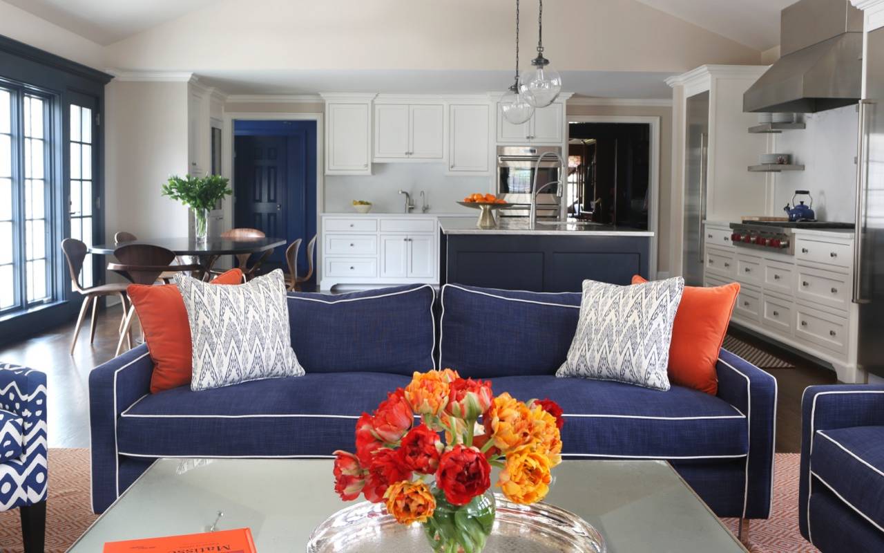 Navy Blue Sectional Sofa With White Piping | Cabinets Matttroy