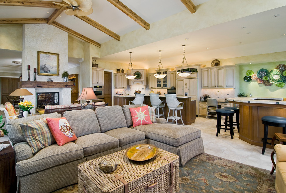 Open Kitchen and Gathering Rooms - Beach Style - Family Room - Miami ...