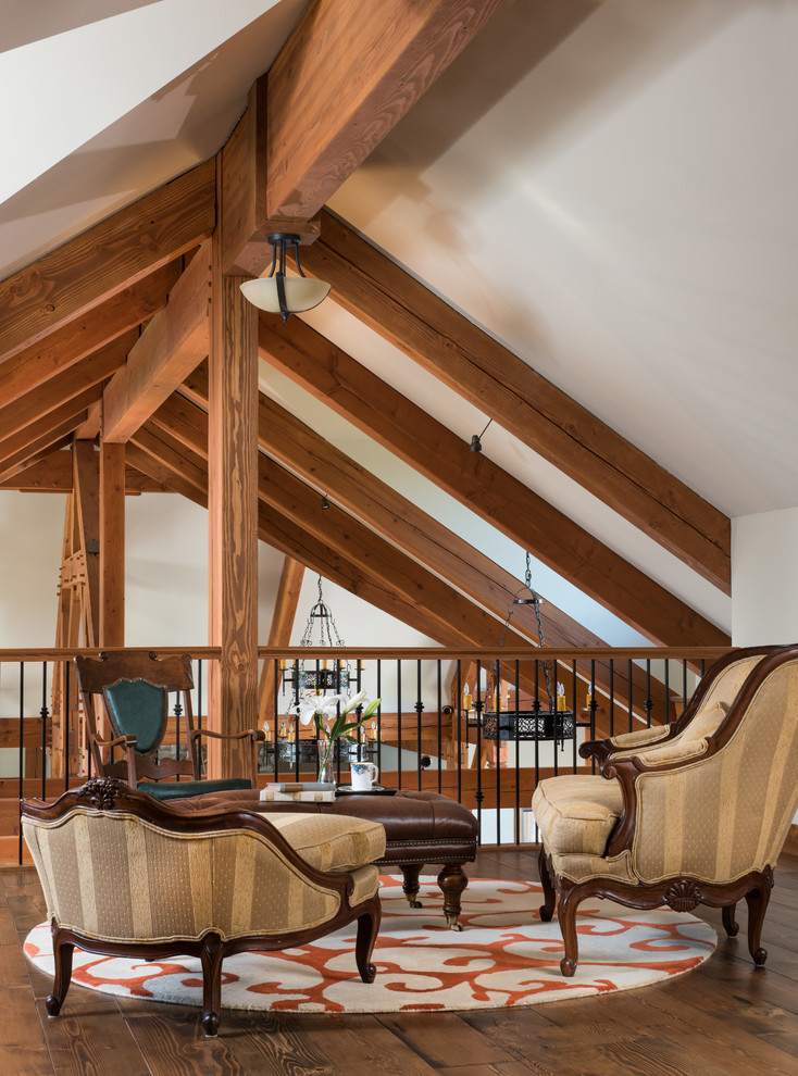 Ranch Timber Frame Home in Alberta - Loft - Farmhouse - Family Room ...