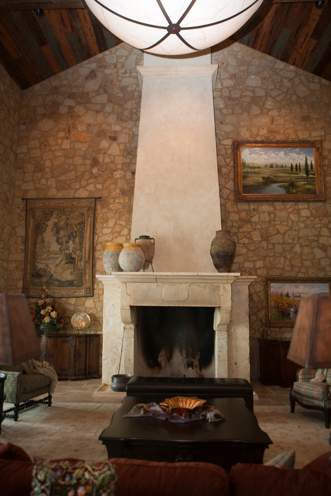 Rimstone Ranch Traditional Italian Custom Home - Family Room - Dallas ...