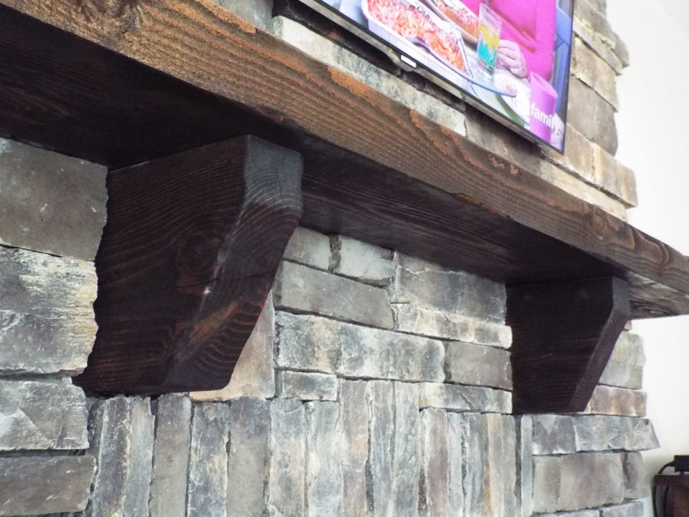 Rustic Stone Fireplace Mantel - Craftsman - Family Room - Seattle - by ...