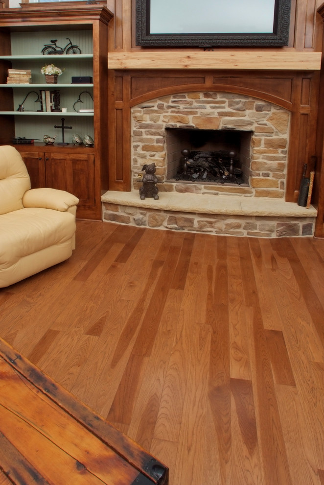 Solid Hickory Hardwood Floor and Maple Fireplace Surround - Traditional ...
