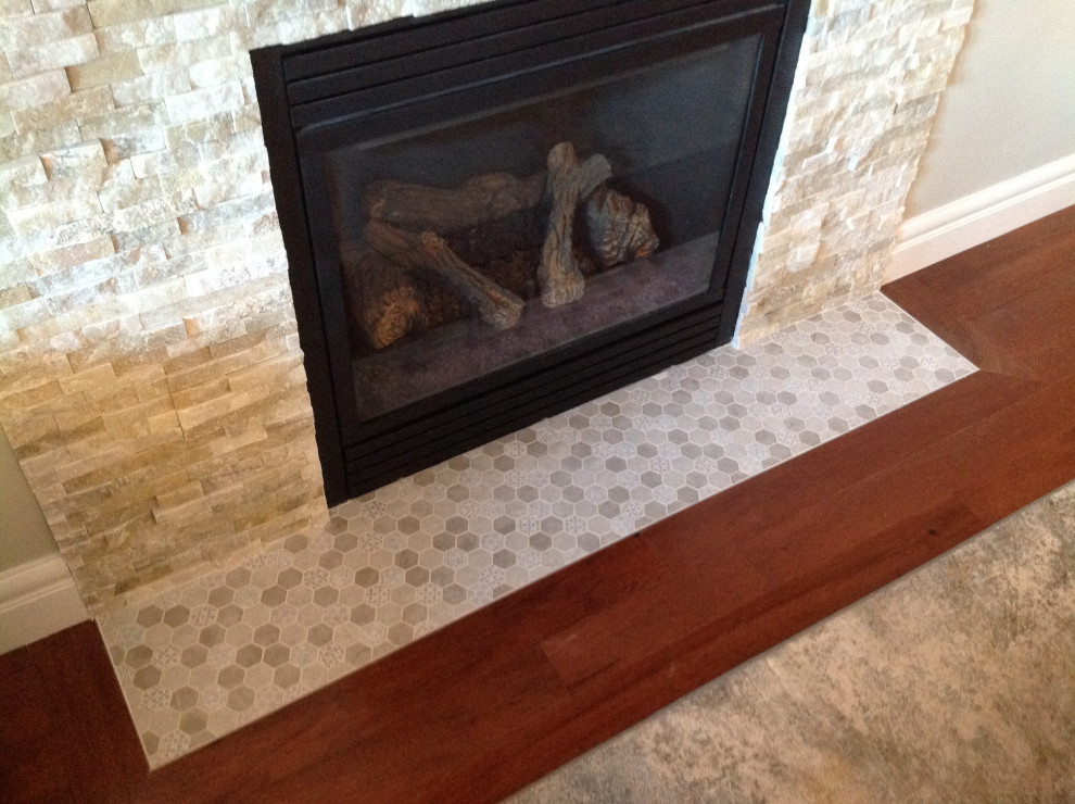 Stacked Stone With Rustic Mantel - Games Room - Edmonton - by Gooding ...