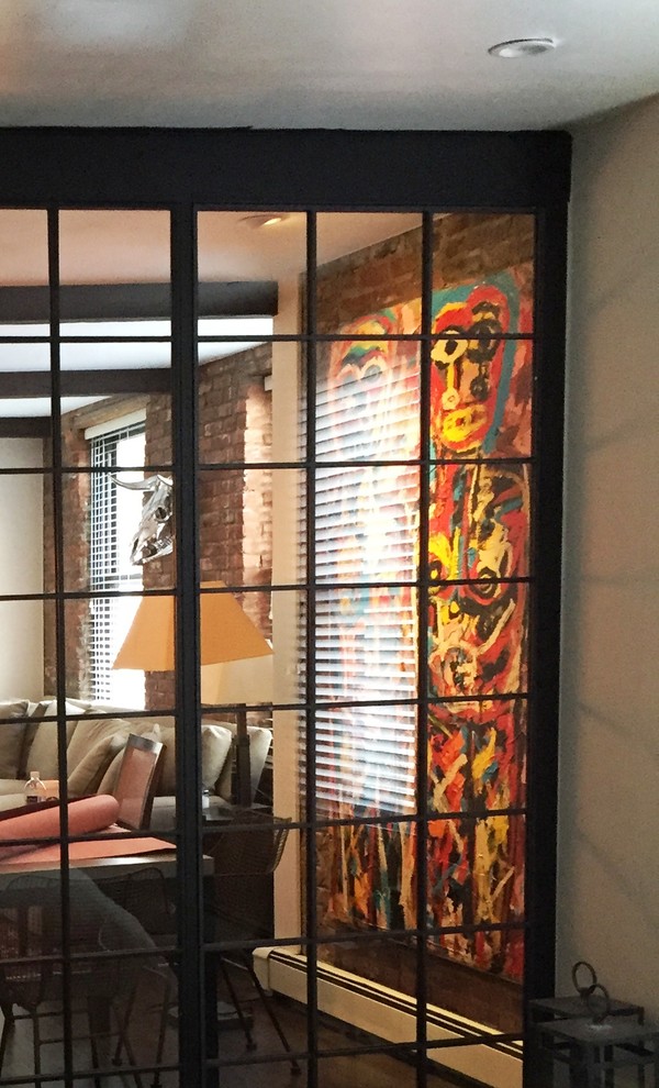 Steel & Glass French Doors Wall Panel - Scandinavian - Family Room ...