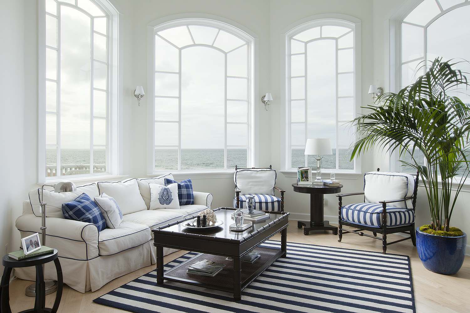 Navy Sofa With White Piping | Baci Living Room