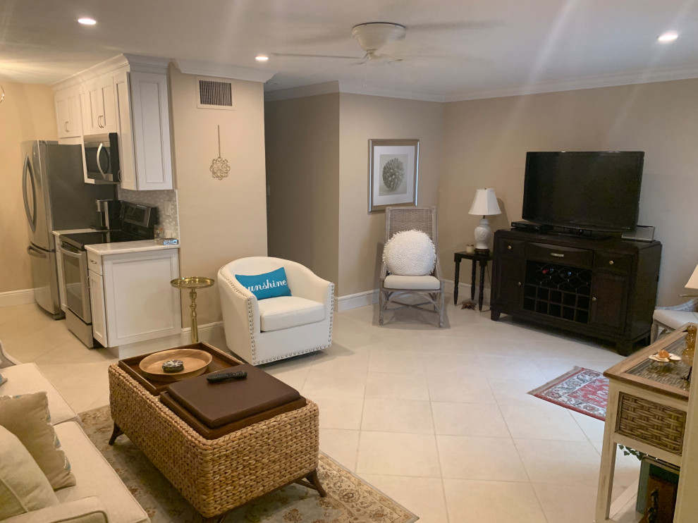 Surfside Club condo remodel in Naples - Beach Style - Family Room ...