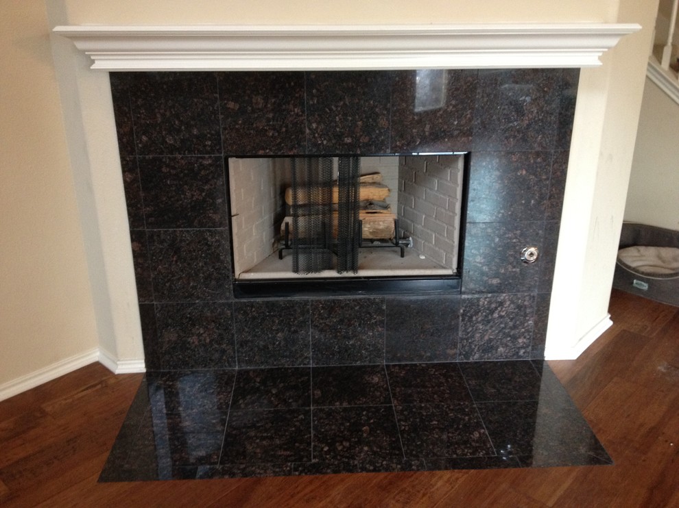 Tan Brown Granite Fireplace - Rustic - Family Room - Austin - by Soleil ...