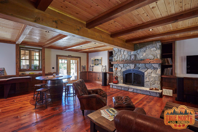 The Sprucedale Residence - Custom Log Home - Den / Fireplace - Rustic ...