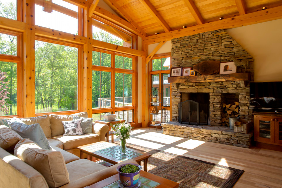 Timber Frame Great Room - Modern - Family Room - New York - by New ...