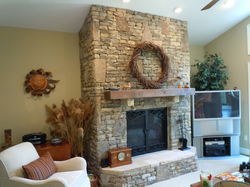 TN Fieldstone stack Fireplace - Traditional - Family Room - Other - by ...