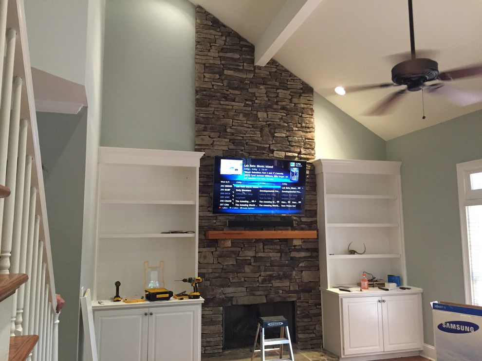 TV Mounted on Stacked Stone - Modern - Family Room - Charlotte - by ...
