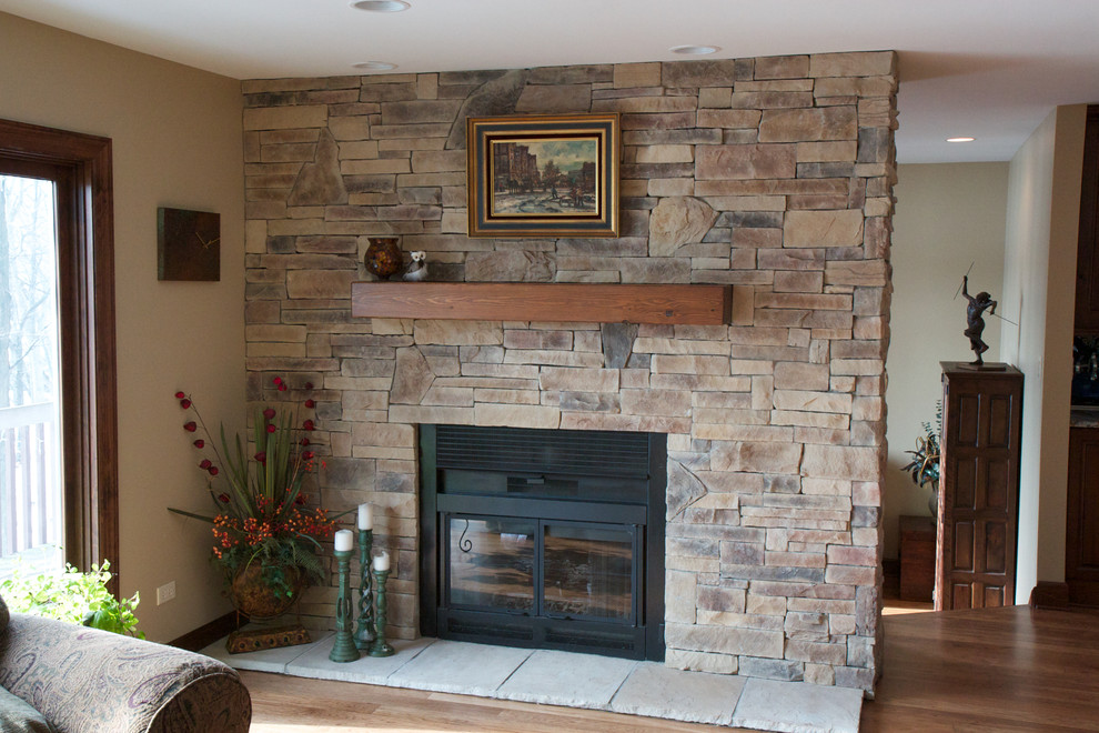 Wisconsin Prairie Stone Veneer Fireplaces - Transitional - Family Room ...