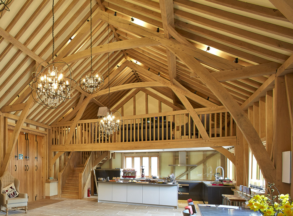 Oak framed barn with kitchen and mezzanine floor - Traditional - Family ...