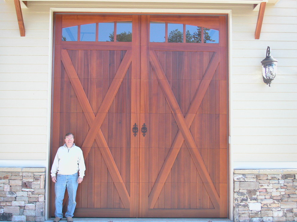 Custom Stained Wood Carriage House Doors - Rustic - Garage - Atlanta ...