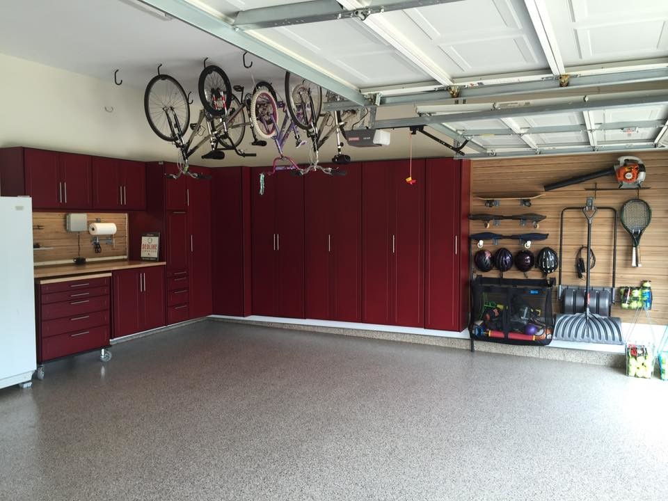 Garage Makeover- New Burgundy cabinets with the maple counter ...
