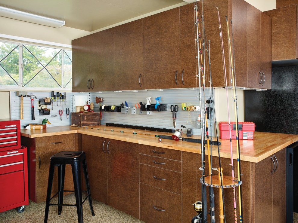Man Cave Featuring a Work Station - Traditional - Garage - Orange ...