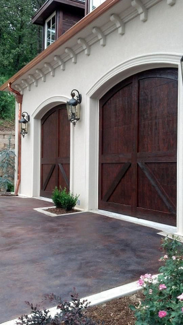 Wood Carriage House Overlay Garage Doors - Mediterranean - Garage ...