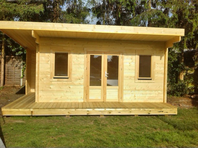 Bespoke Log Cabin - With Canopy & Decking - Pent Roof - Garden Shed and ...