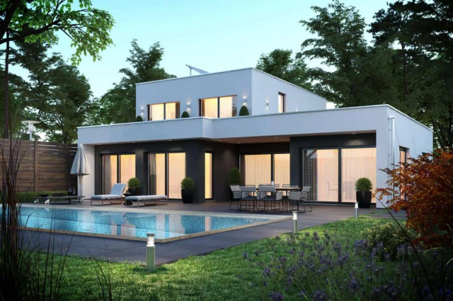 Sapientia | Kubushaus mit Dachterrasse und breiter Fensterfront ...