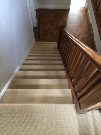 Amtico Herringbone Design Installed to Floor in a Hallway - Staircase ...