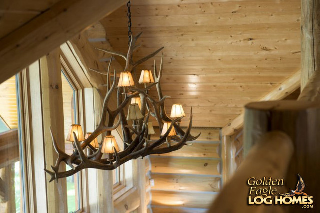 Antler light fixture Golden Eagle Log and Timber homes model Lakehouse ...
