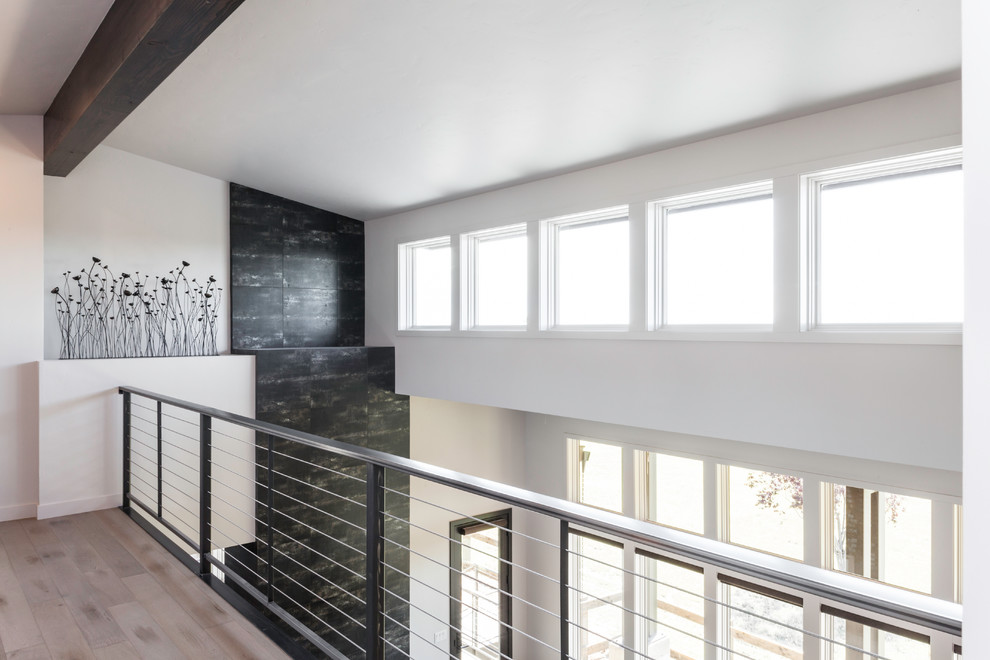 Bridge overlooking living room with mountain vies - Modern - Hall ...