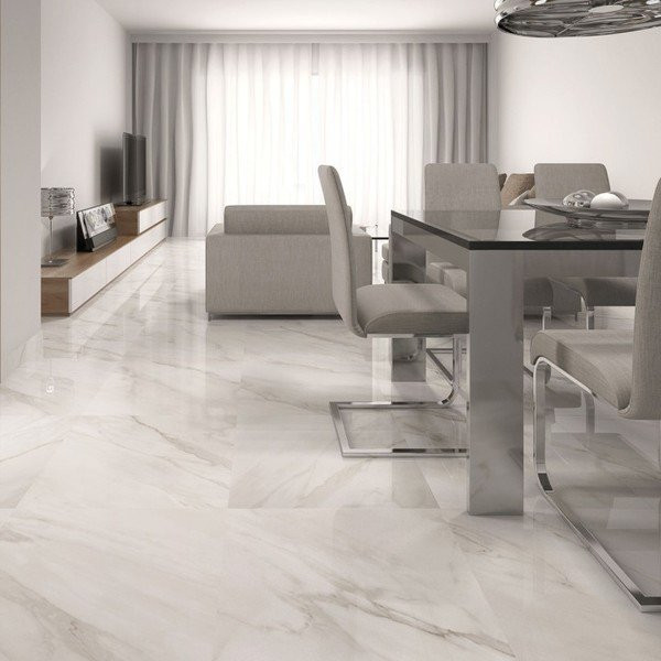Calacatta White Gloss Floor Tiles - Beige Vein Design - Direct Tile ...