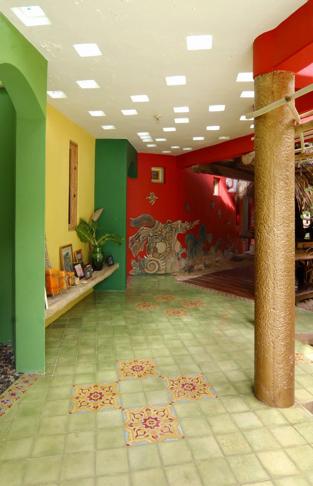 Cement Tile Hall - Open-Air Island Beach Home - Modern - Hall - Los ...