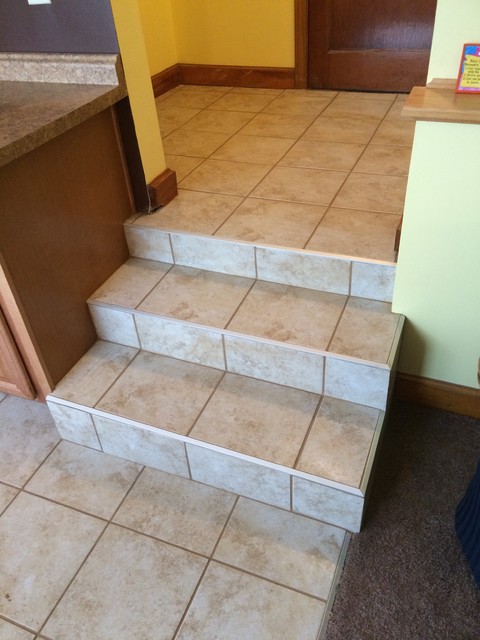 Ceramic Tile Stairs With Metal Profile Edging - Beach Style - Hall ...