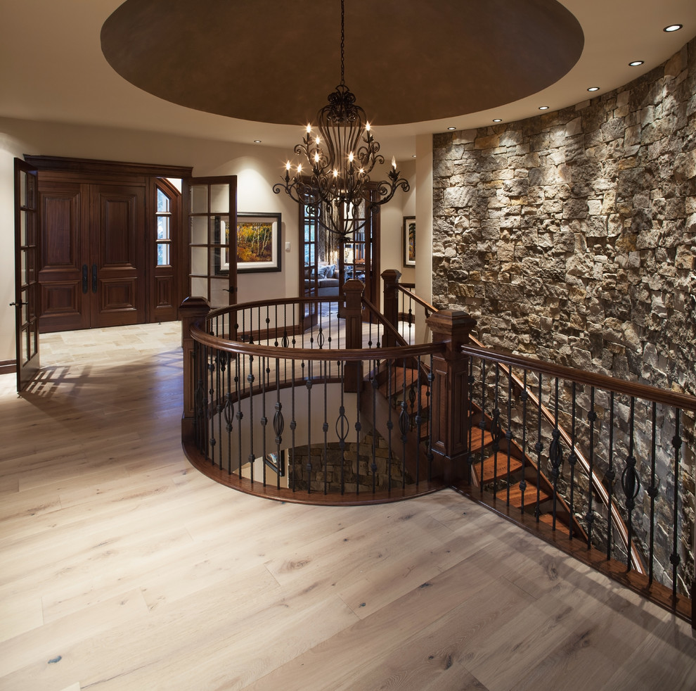 Curving Stone Staircase & Wall - Rustic - Hall - Calgary - by Wolf ...