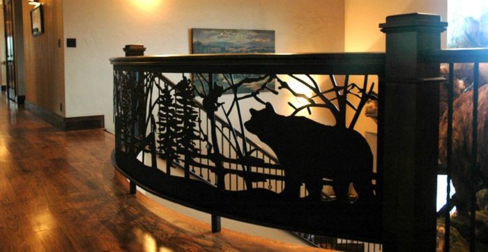 Custom Curved Radius Railing with Bear and Cub - Contemporary - Hall ...