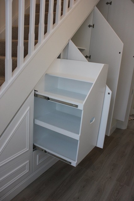 custom designed under stairs storage unit - Traditional - Staircase ...