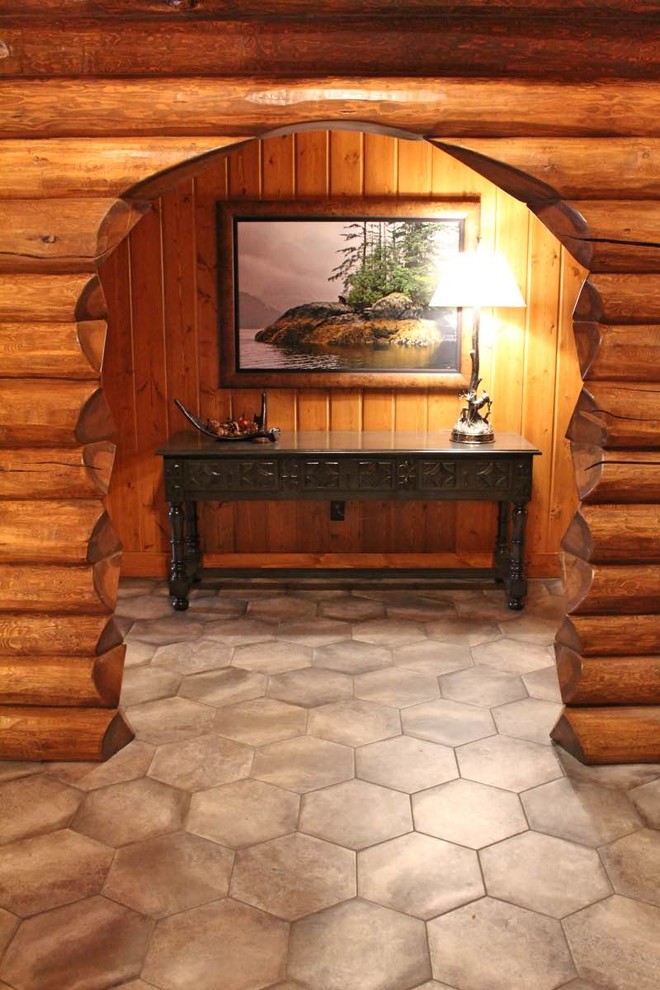 Full Log Wall Pass Thru Archway - Traditional - Hallway & Landing ...