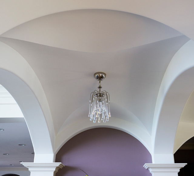 Groin Vault Ceiling Detail with Crystal Teardrop Pendant Light - Hall ...