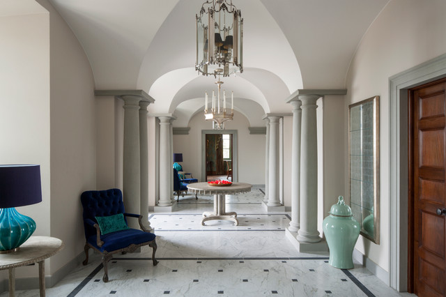 Hallway with columns and marble floor - Traditional - Hallway & Landing ...