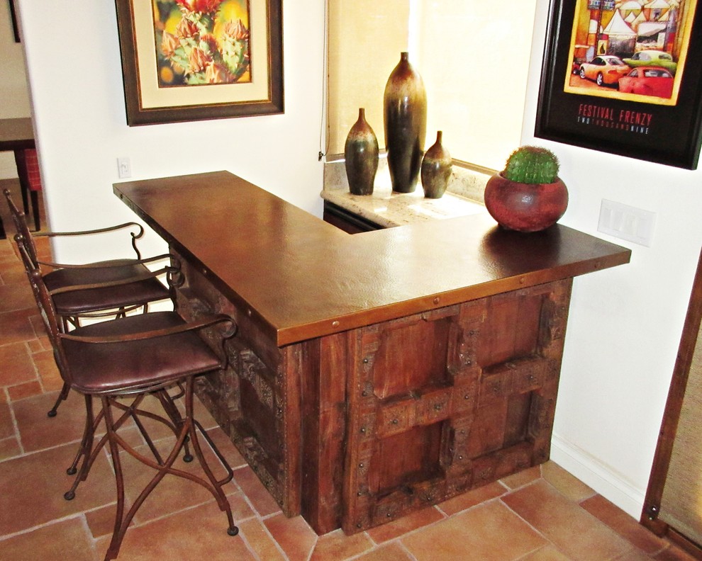 Architectural Mahogany Panels on Bar with Hammered Copper Countertop ...