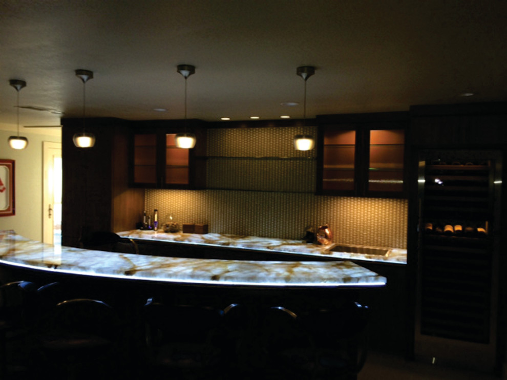 Backlit Onyx Downstairs Bar, Texas - Traditional - Home Bar - Dallas ...