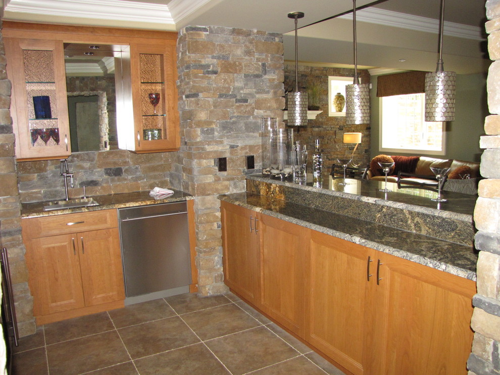 Basement bar with stone tile for Philadelphia Magazine Design Home ...